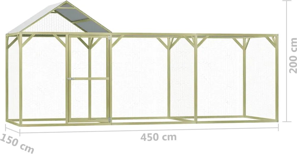 vidaXL Marketos Klec pro kuřata 4,5 x 1,5 x 2 m impregnovaná borovice