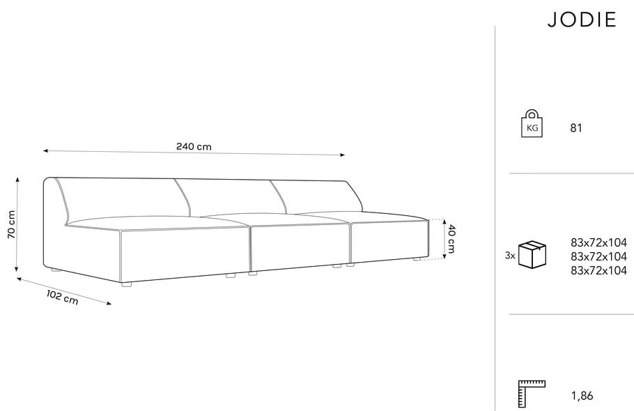 Šedá pohovka 240 cm Jodie – Micadoni Home
