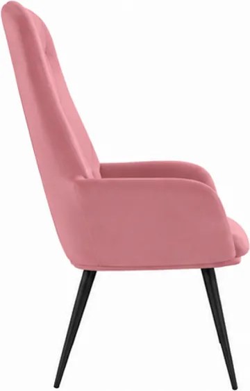 relaxační křeslo, odpočinkové, dřevo/kov/samet, 96x69x78 cm, nohy černé/růžová, Dekorino KR20260066