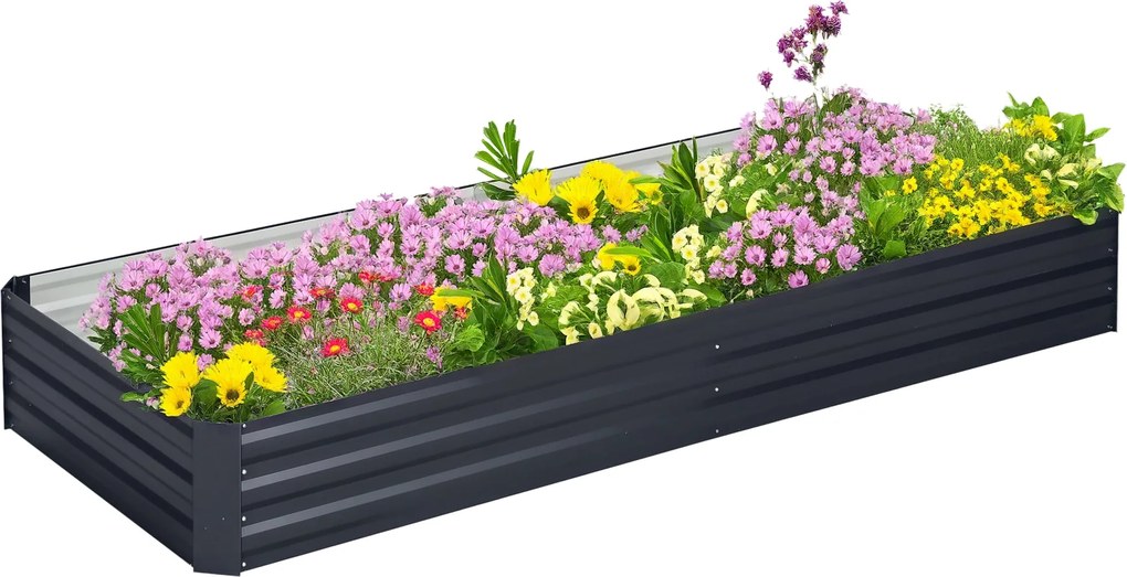 Zvýšený záhon Outsunny z oceli, studený rám na zahradní záhon, zásuvný květinový box, květináč na zeleninový záhon 241x90,5x30cm pro zahradní terasu,
