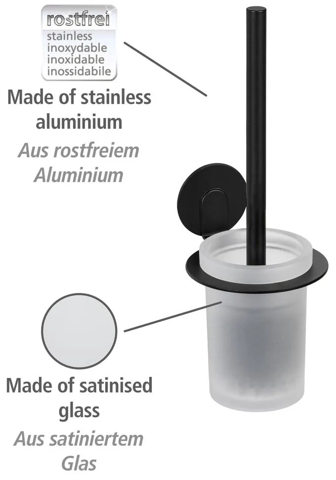 Matně černá samodržící skleněná WC štětka Bivio – Wenko