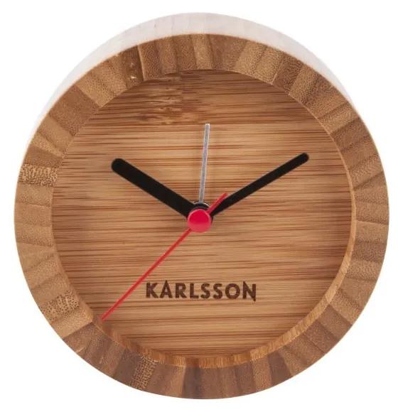 Hnědé stolní bambusové hodiny s budíkem Karlsson Tom
