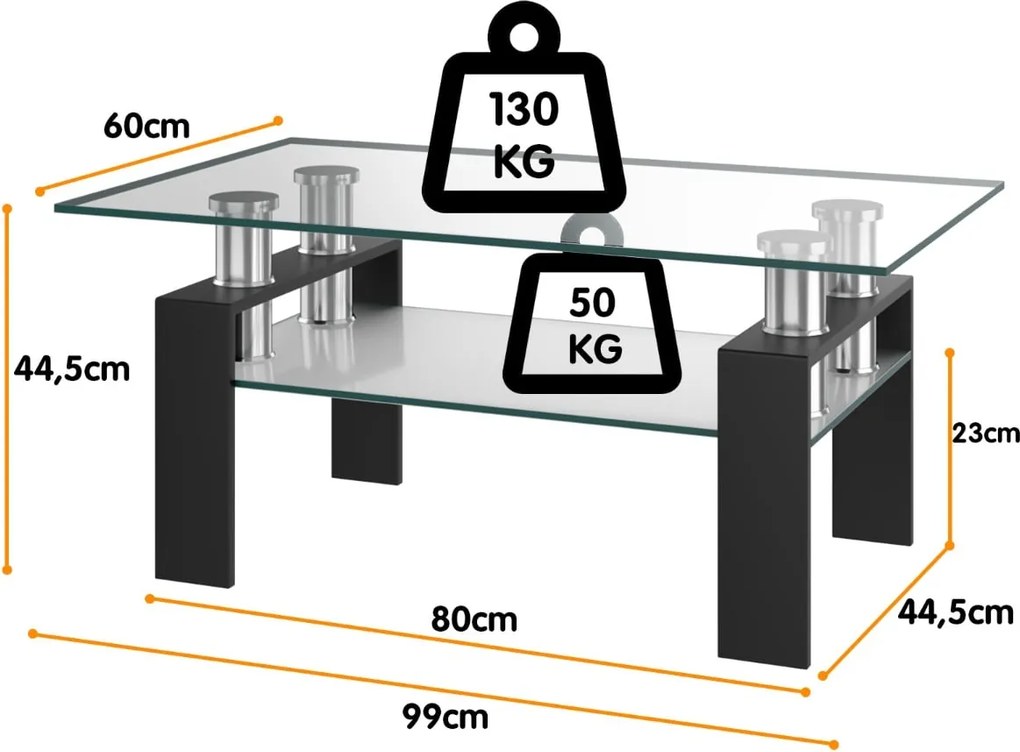 Costway Konferenční stolek ze skla, se spodní policí – 99,5 × 59,5 × 44,5 cm