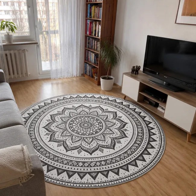 Koberec NOVO Mandala černý / bílý kruh
