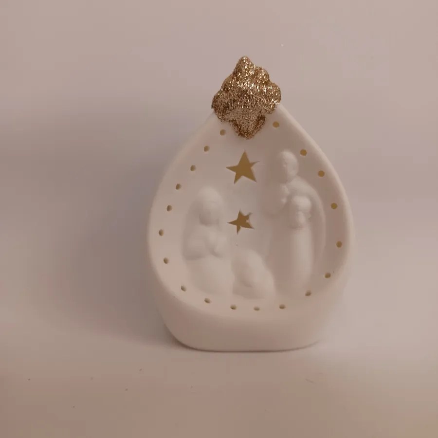LED svítící betlém keramický 7,8 × 5,5 × 10 cm, teple bílá, 2× LR44