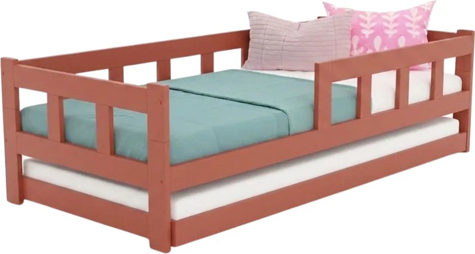 Benlemi Dřevěná jednolůžková postel FENCE 4v1 se zábranou a přistýlkou Zvolte barvu: Šalvějová zelená, Zvolte rozměr: 80x180 cm, Zvolte zábranu: S jednou zábranou vlevo