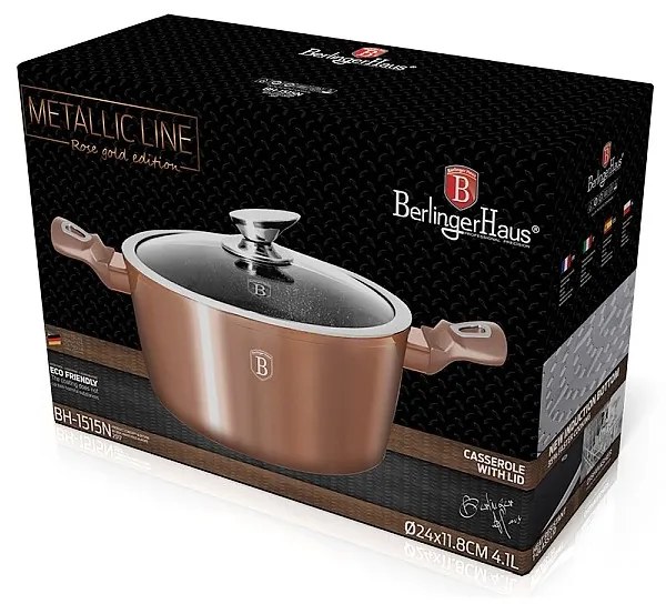 BERLINGERHAUS Kastrol s mramorovým povrchem a poklicí 24 cm Rosegold Metallic Line BH-1515