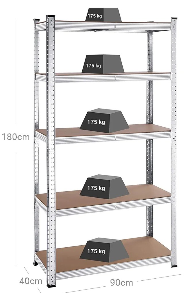 SONGMICS Kovový regál - stříbrná - 180x90x40 cm