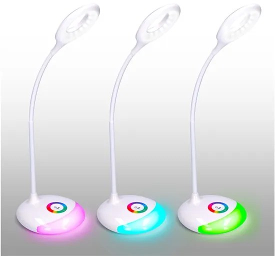 Stolní lampička ZOOM - LED 5W - nastavitelná barva podsvícení - s integrovanou baterií - bílá