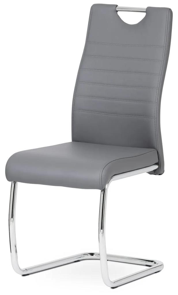 AUTRONIC Jídelní židle koženka šedá / chrom