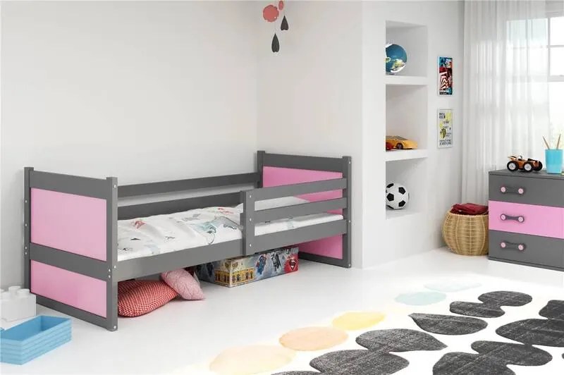BMS Group Dětská postel Rico 1 bez šuplíku 200x90 grafit/bílá