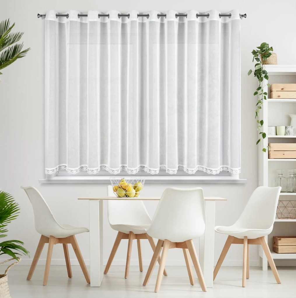 KRÁTKÁ ZÁCLONA NA KROUŽCÍCH SUZAN 350X140 CM BÍLÁ