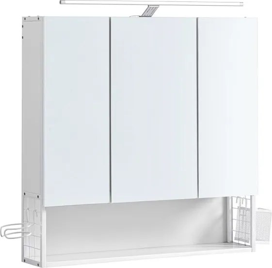 Bílá koupelnová skříňka se zrcadly a LED světlem 70 × 70 cm