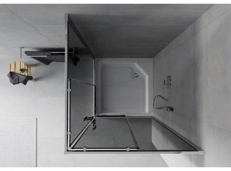 Mexen Rio, čtvercový sprchový kout s posuvnými dveřmi 90 x 90 cm, 5mm šedé sklo, chromový profil + bílá vysoká vanička Rio, 860-090-090-01-40-4510