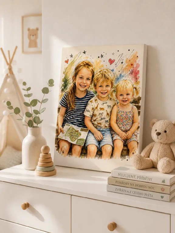 Foto obraz z vlastní fotky na plátno – Veselý ilustrovaný styl Rozměry obrazu: 60 x 80 cm