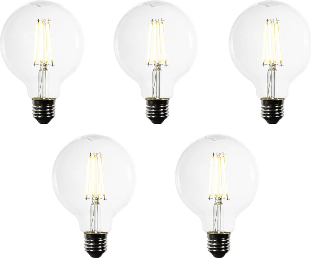Sada 5 LED žárovek E27 G95 čirý filament 3.8W 806 lm 3000K
