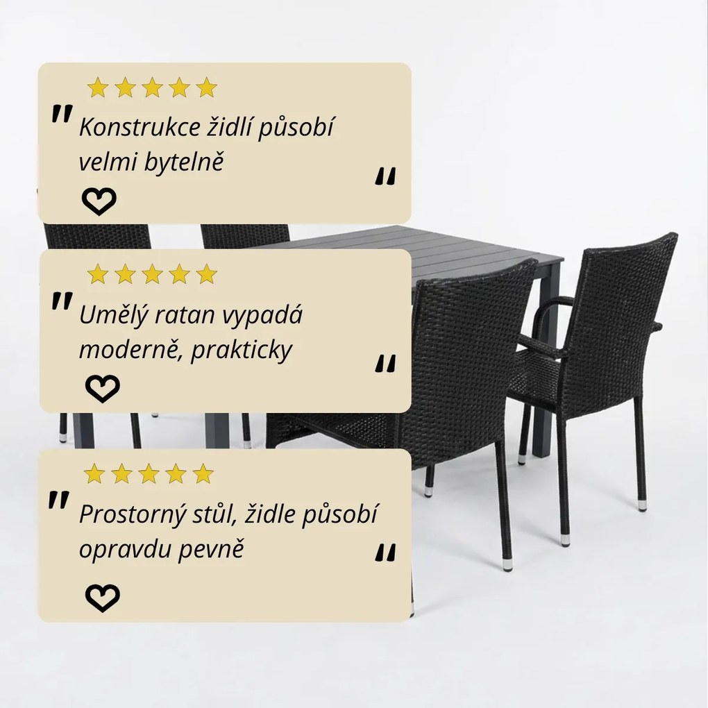 Vikio Zahradní ratanový set 150x90 pro 4 osoby DT255-S šedý