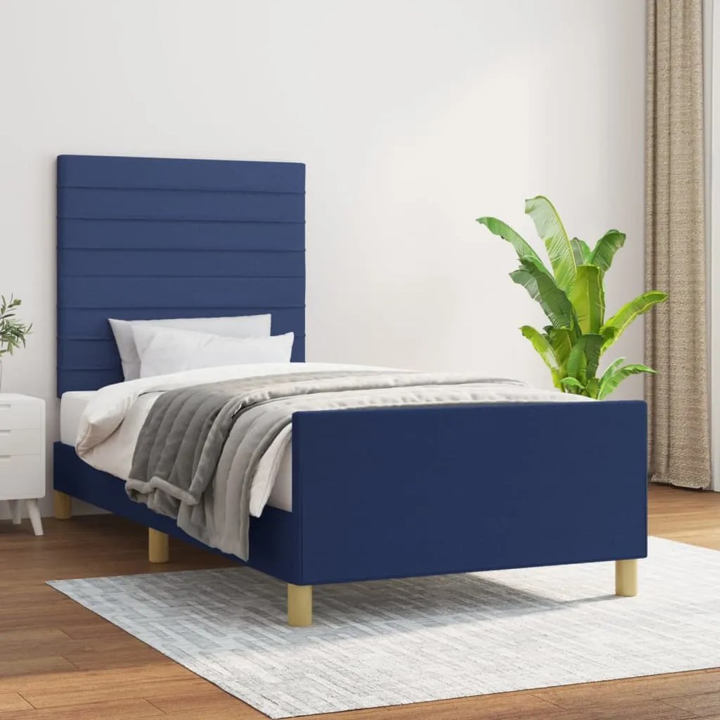 3125120 vidaXL Rám postele s čelem modrý 100x200 cm textil