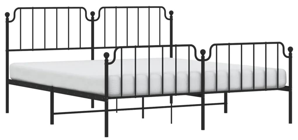 Kovový rám postele s hlavovým a nožním čelem černý 180 x 200 cm - Default Title