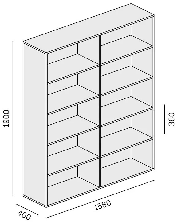 Vysoký kancelářský policový regál LAYERS, 1582 x 400 x 1905 mm, dub přírodní