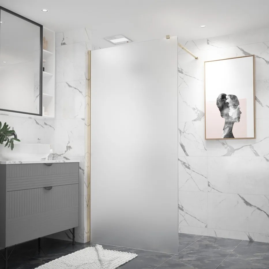 Erga Paris, sprchová zástěna Walk-In 30x200 cm, 8mm sklo námraza, zlatý lesklý profil, ERG-V02-PARIS-030x200-FR-GD