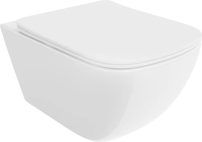 Mexen Timo, závěsná WC mísa 555x370x335 mm, Rimless Tornádo + WC sedátko z duroplastu, bílá lesklá, 30650200T