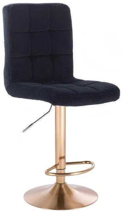 LuxuryForm Barová židle TOLEDO VELUR na zlatém talíři - černá
