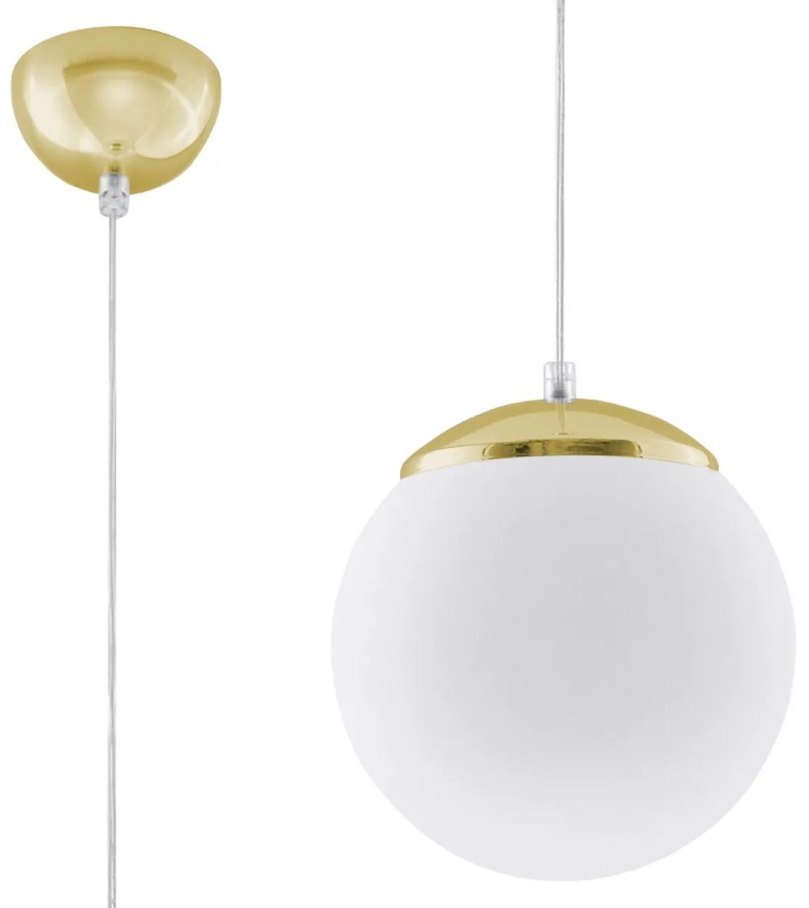 Závěsné svítidlo Ugo, 1x bílé skleněné stínítko, (fi 20 cm), g