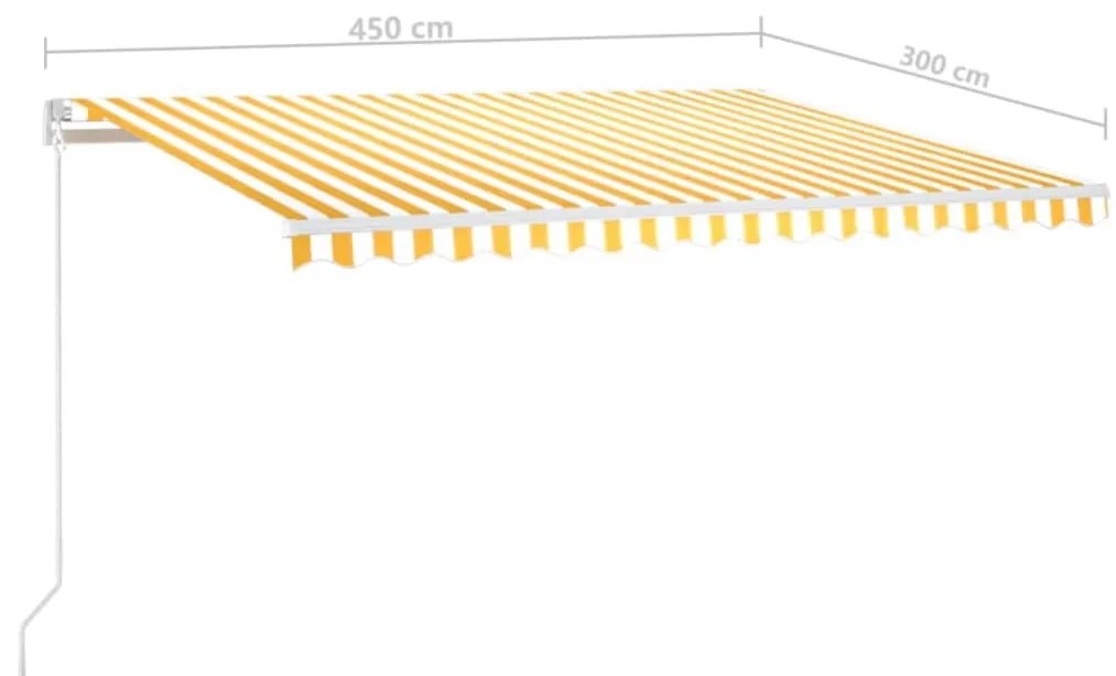 vidaXL Marketos Ručně zatahovací markýza 450 x 300 cm žlutobílá