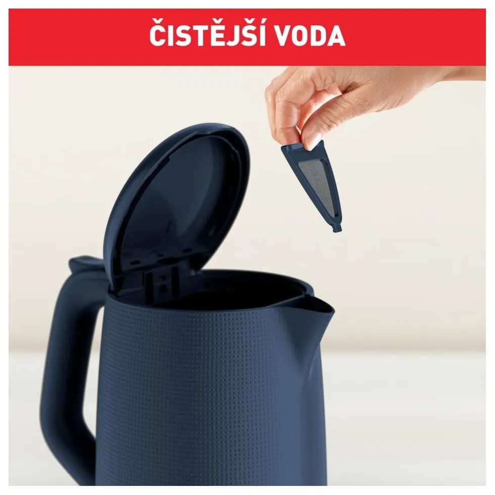 Tmavě modrá plastová rychlovarná konvice 1,7 l KO2M0410 – Tefal