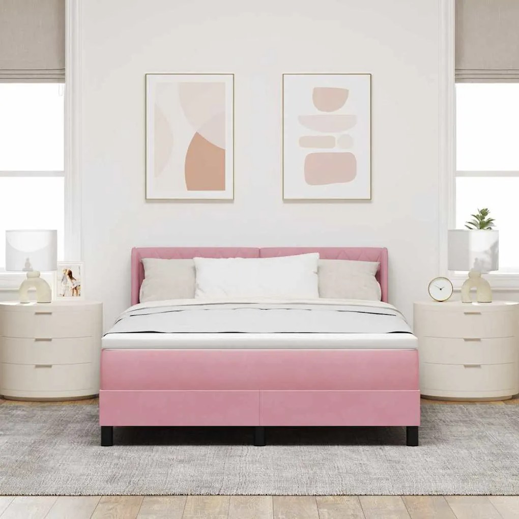 Postel s boxspringem s čelo Růžová 200 x 160 cm samet 3341425