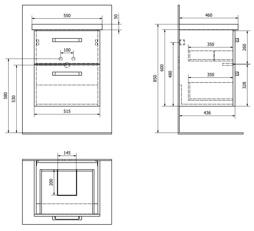 Sapho, VEGA umyvadlová skříňka 51,5x60x43,8 cm, 2xzásuvka, bílá