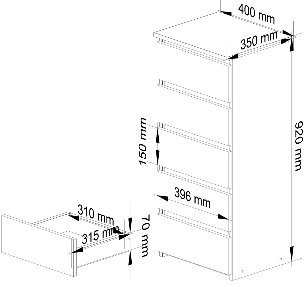 Komoda CL5 se zásuvkami 40 x 92 cm hnědá II