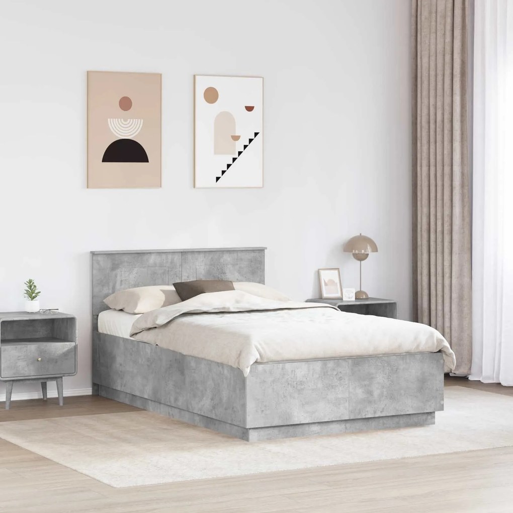 Rám postele s čelo Betonově šedá 135 x 190 cm Kompozitní dřevo 3408176