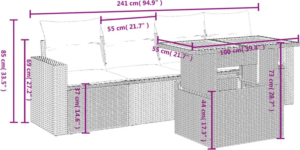 5dílná zahradní sedací souprava s poduškami béžová polyratan 3271192