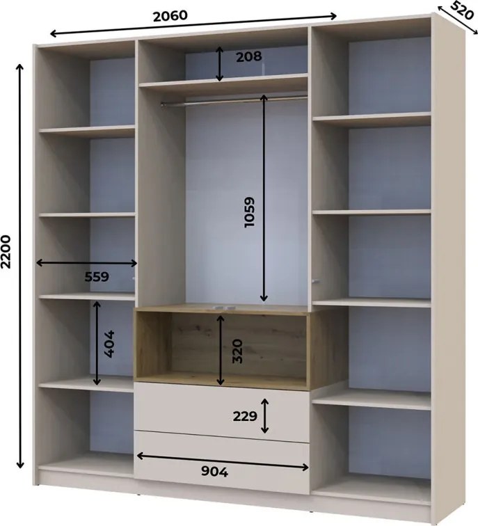 Skříň čtyřdveřová Dale 206x52x220 cm Kašmír/Dub artisan