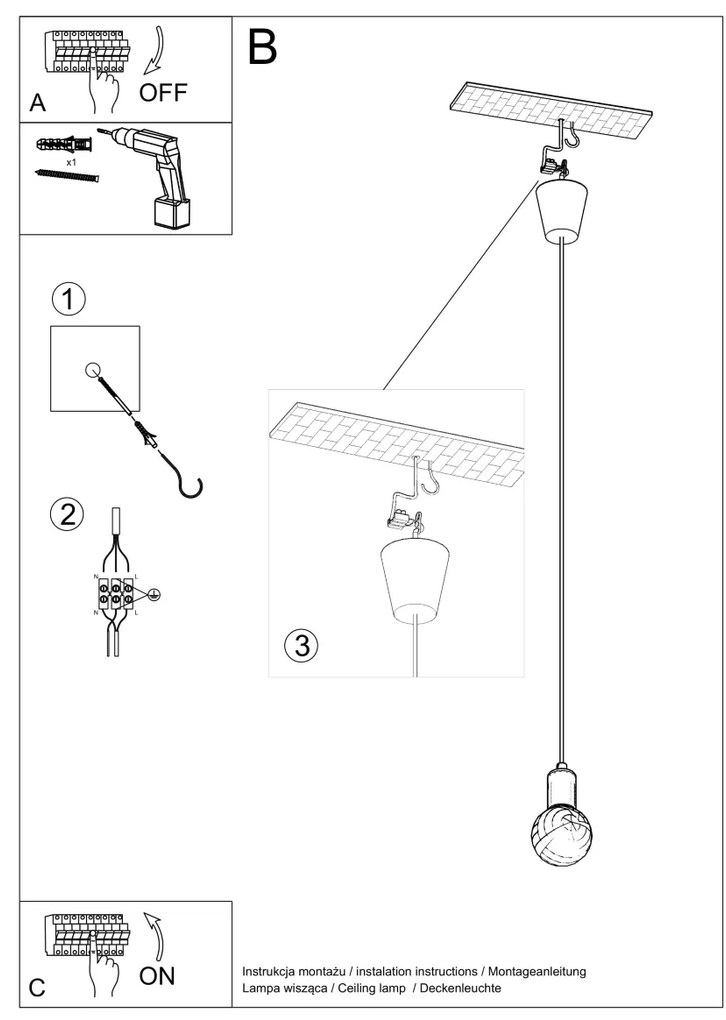 Sollux Lighting Závěsné svítidlo DIEGO 1 Černá