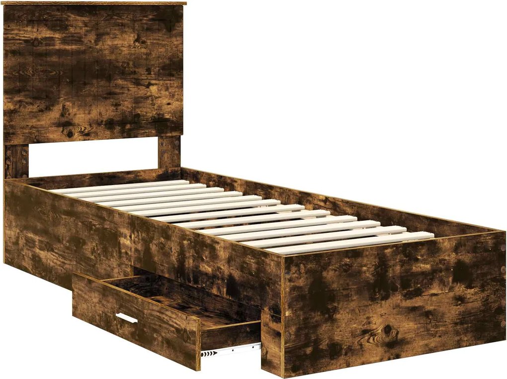 Rám postele Uzený dub a stříbrná 70 x 190 cm Kompozitní dřevo 3411372