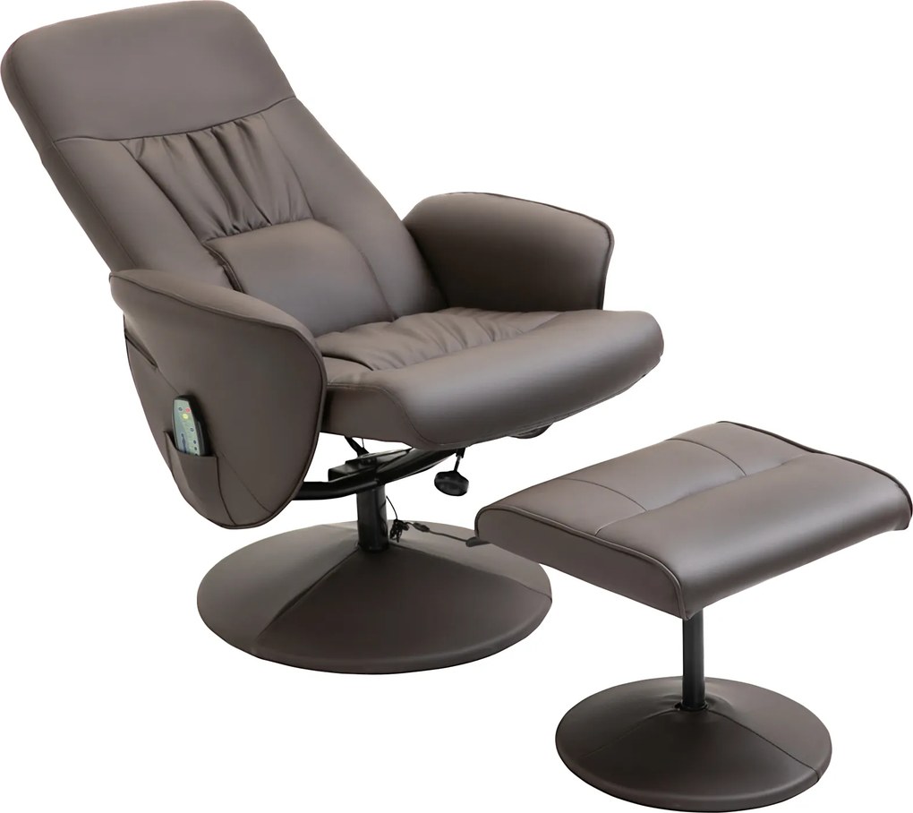 HOMCOM 2-St TV křeslo s funkcí polohování 360° otočné polohovací křeslo s 10 masážními body v imitaci kůže v hnědé barvě Š76 x D81 x V105 cm