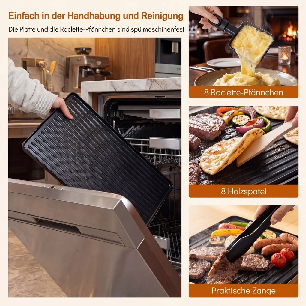 Costway Raclette pro 8 osob Elektrický gril s 2-in-1 oboustrannou nepřilnavou