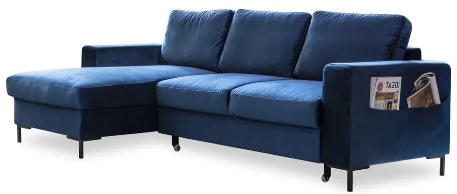 Námořnicky modrá sametová rozkládací rohová pohovka Miuform Lofty Lilly, levý roh
