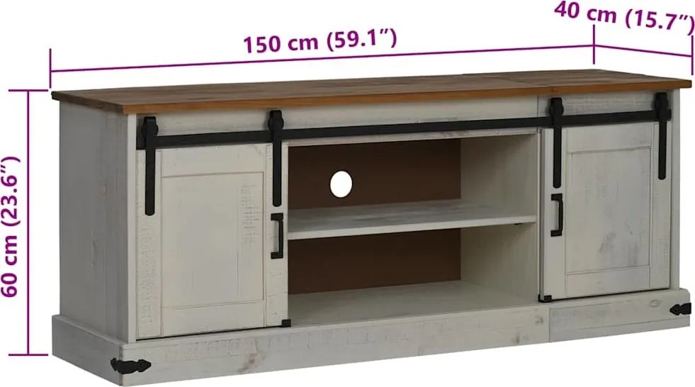 vidaXL TV skříňka HALDEN 2 posuvné dveře 150x40x60 cm masiv [4018415] Barva: Bílá