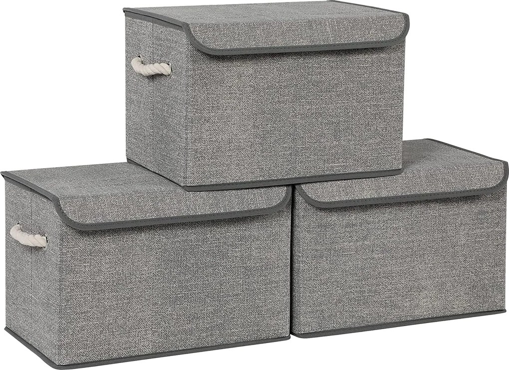 Úložné boxy s víkem, sada 3 kusů, 38 x 25 x 25 cm, šedé