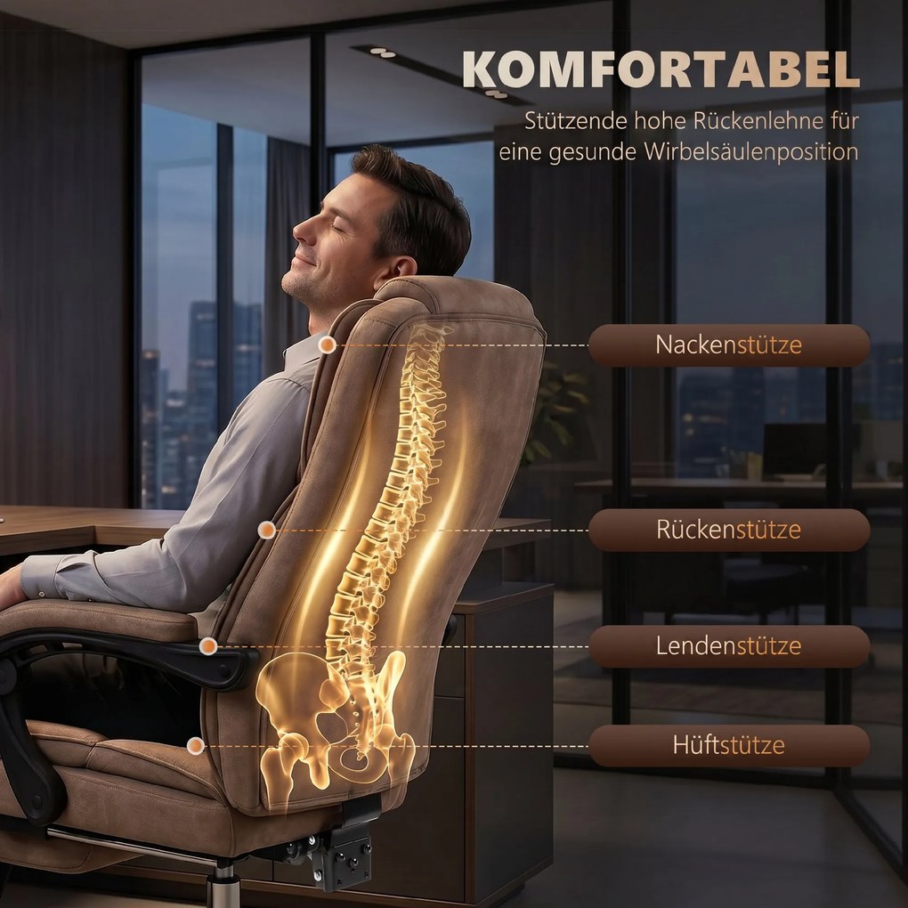 Kancelářská židle Vinsetto s vibrační masáží — ergonomická polohovatelná židle k psacímu stolu s vyhřívanou bederní opěrkou, výškově nastavitelná, ot…