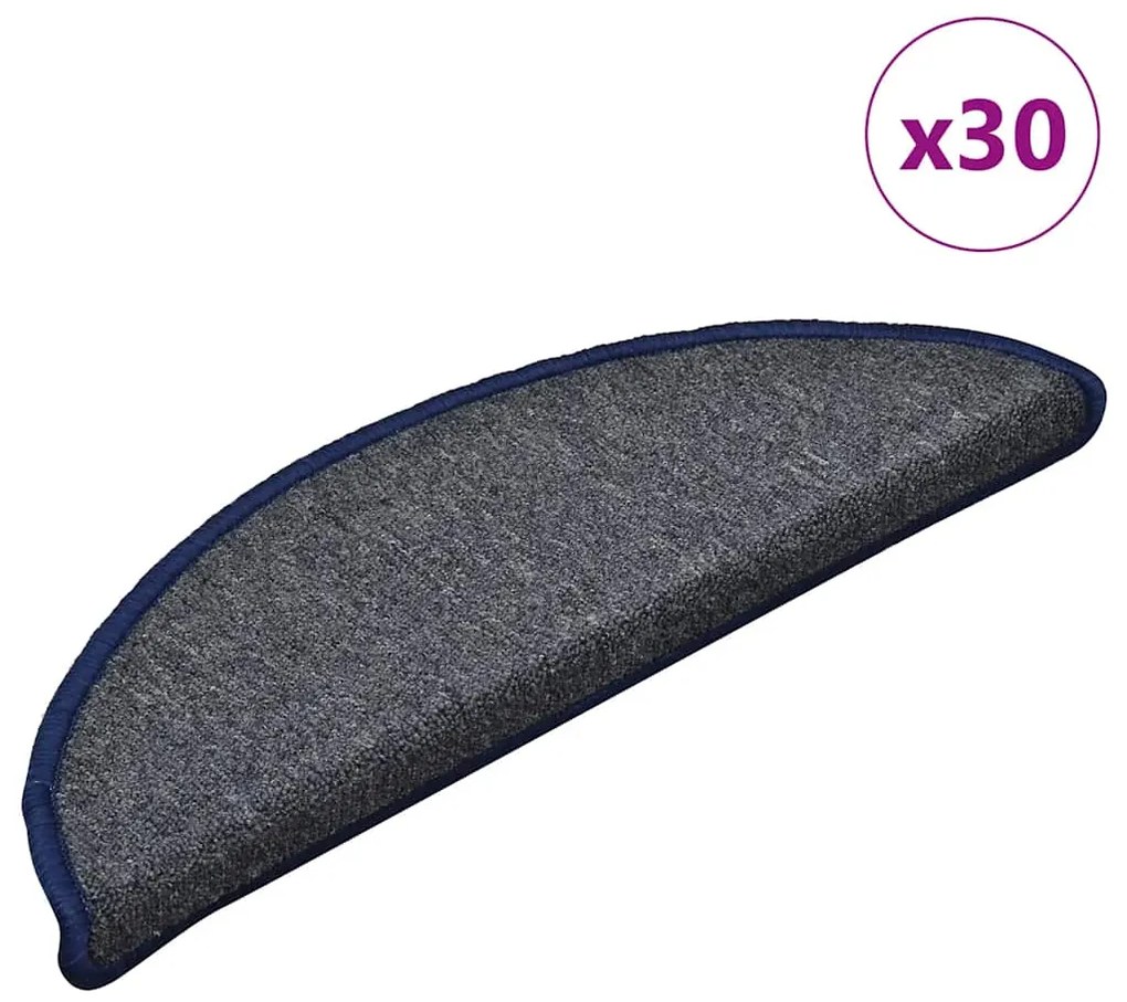 Schodové rohože 30 ks 56 x 17 x 3 cm tmavě šedé a modré, půlkulaté 3365743