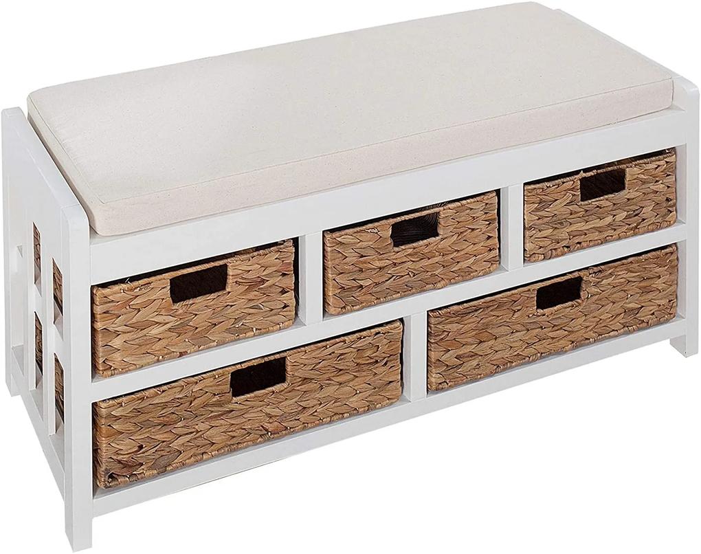 Moebel Living Bílá dřevěná lavice Barron 100 x 45 cm s úložným prostorem