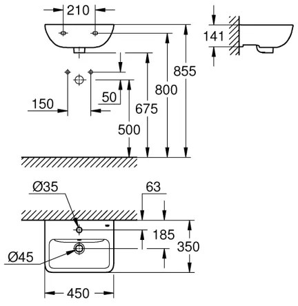 GROHE 39953000 - Umývátko START EDGE 450 × 350 mm keramika/bílá