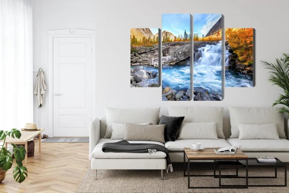 Vícedílný obraz Podzimní Krajina S Vodopádem Nedostatek Nedostatek Přírodní plátno 160x120