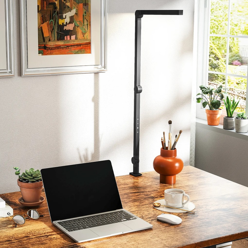 HOMCOM Stolní lampa, nastavitelná jas a barva, kovová svorka, 96 LED, černá