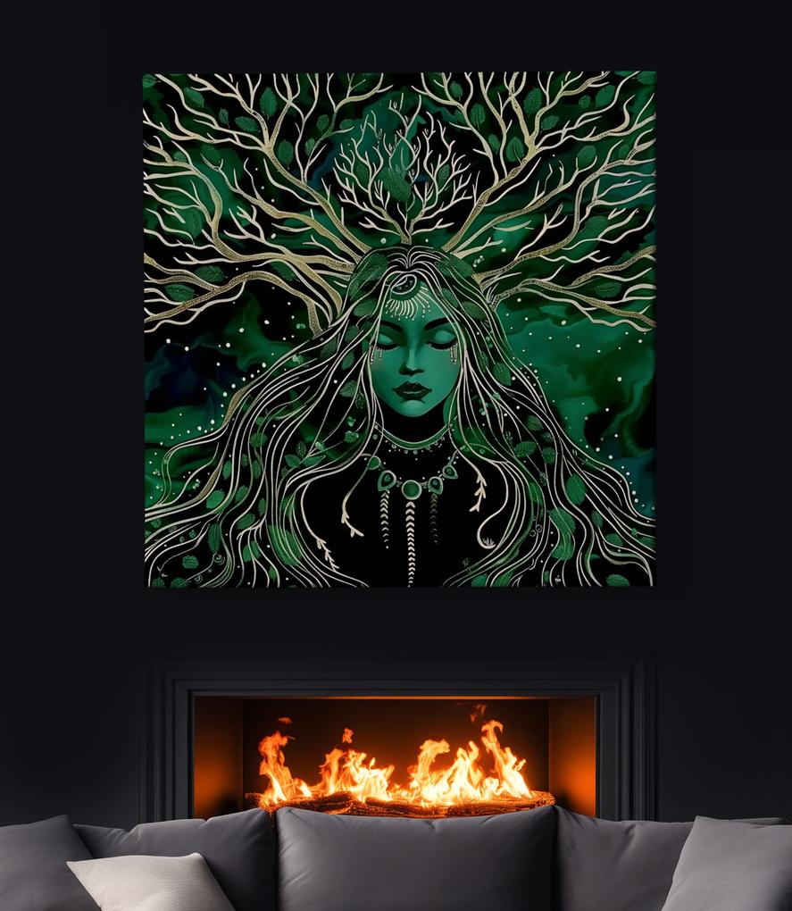 Obraz na plátně - Strom života Emeraldová žena FeelHappy.cz Velikost obrazu: 120 x 120 cm
